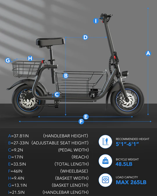 Gyroor C1S Electric Scooter with seat, Removable Dual Baskets - 550W M ...