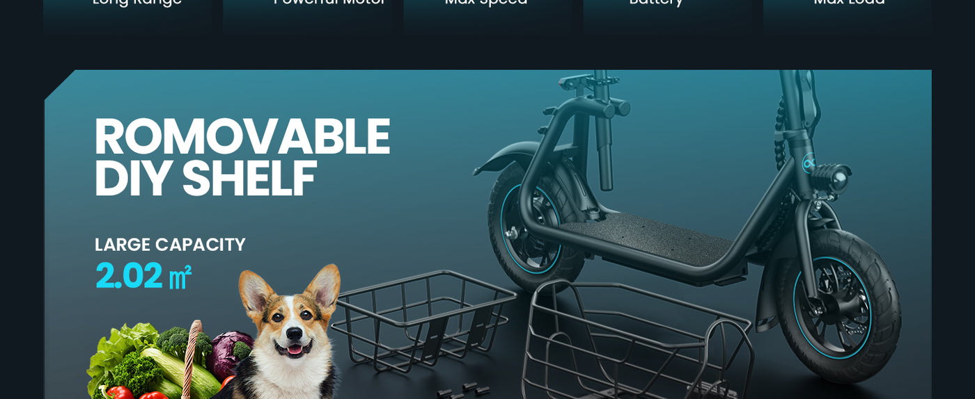 Gyroor C1S Electric Scooter with seat, Removable Dual Baskets - 550W M ...