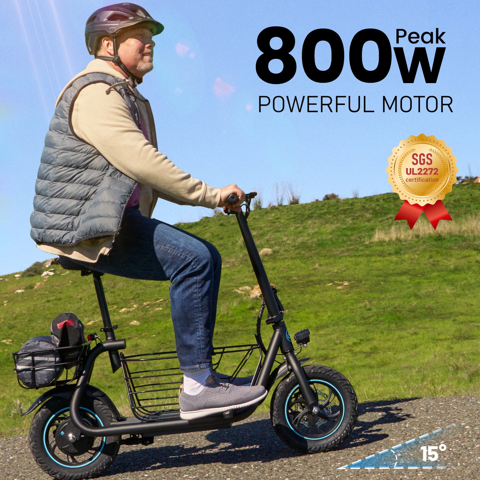 Gyroor C1S Electric Scooter with seat, Removable Dual Baskets - 550W M ...